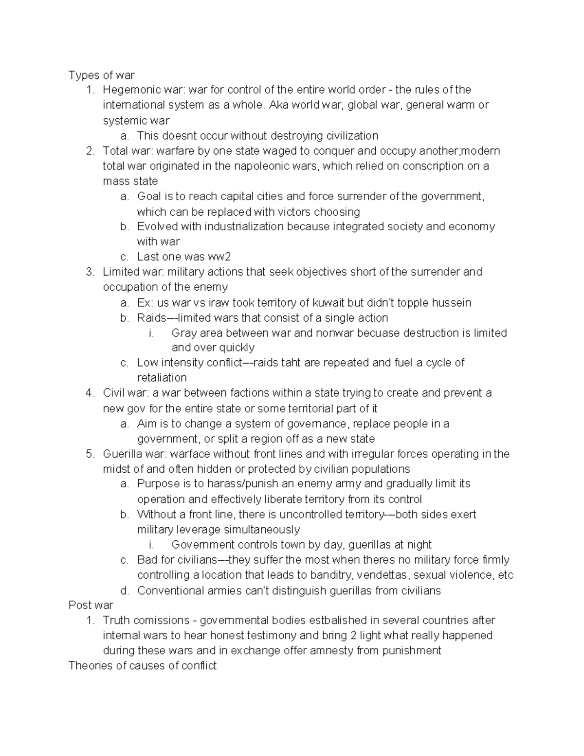 Week 5 6 - International Conflict - Types of war 1. Hegemonic war: war ...