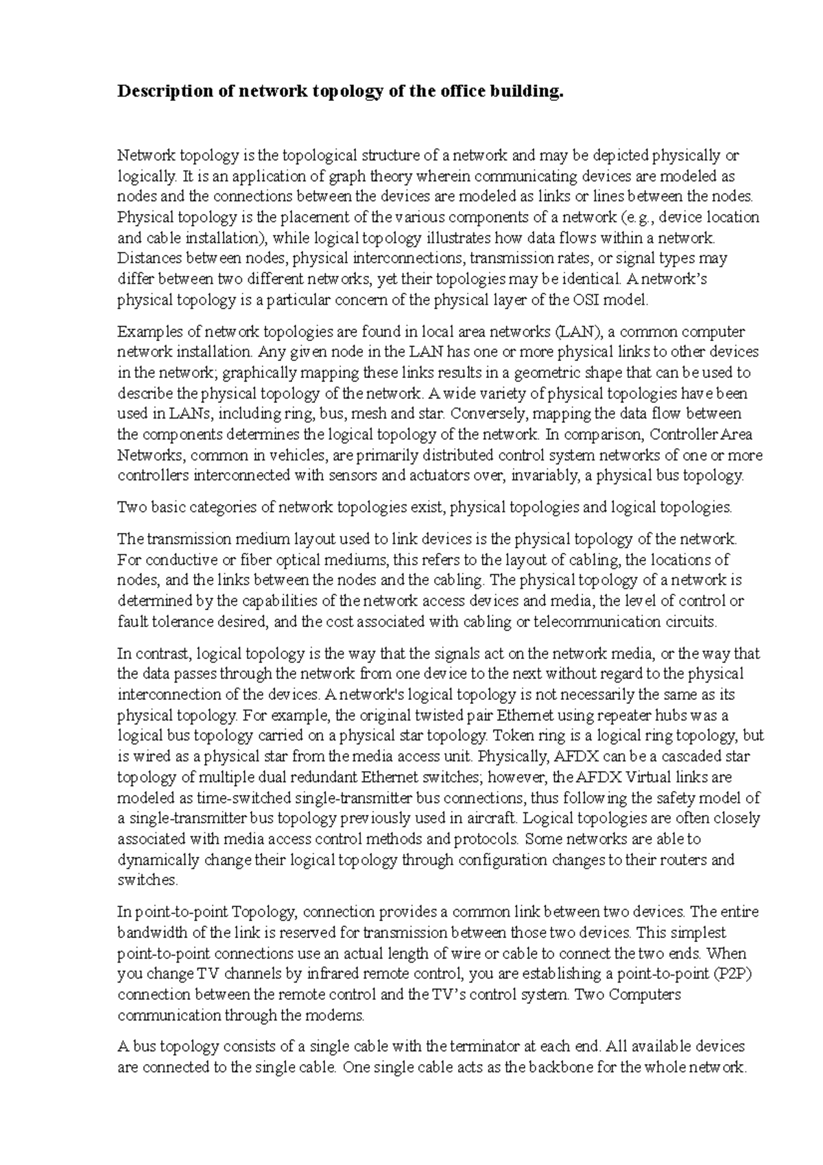 Description of network topology of the office building - Network ...