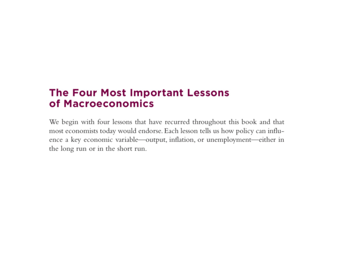 The Four Most Important Lessons of Macroeconomics - MACRO ECONOMICS ...