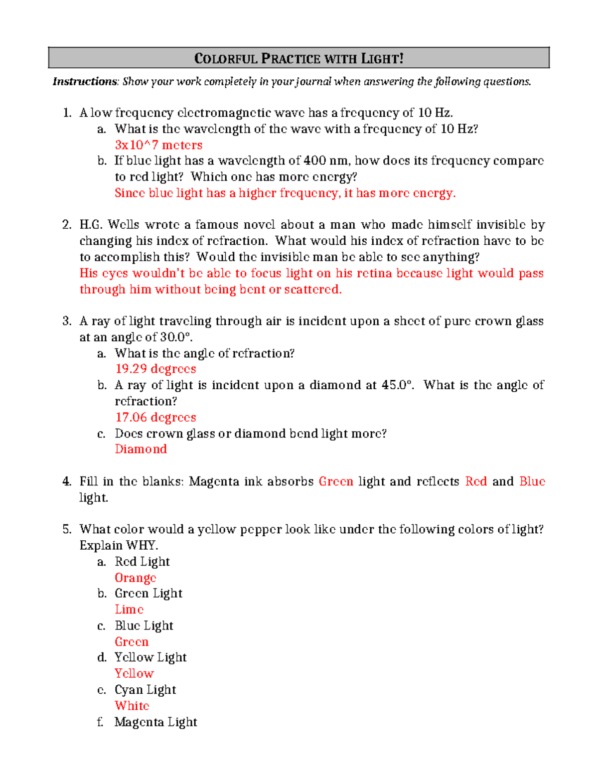 Colorful Light Practice - COLORFUL PRACTICE WITH LIGHT! Instructions ...