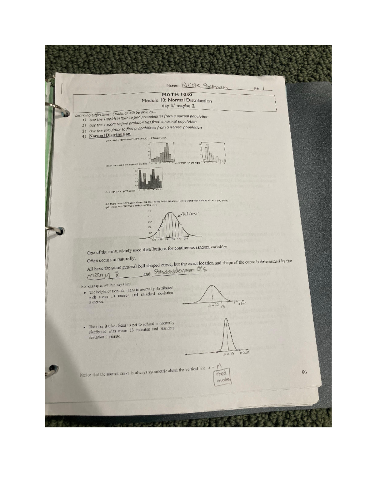Math 1030 Normal Distribution - MATH 1030 - Studocu