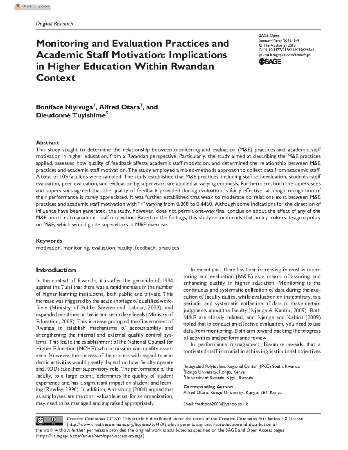 Group 1 Article Review Monitoring and Evaluation Practices and Acadamic ...