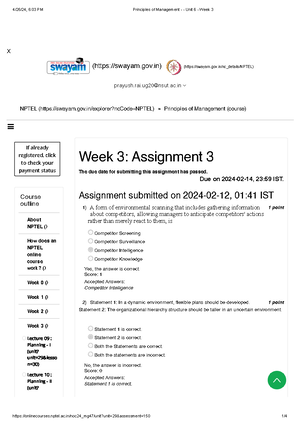 Principle of Management Nptel 2024 Assignments with answers - Answer Submitted. X NPTEL - Studocu