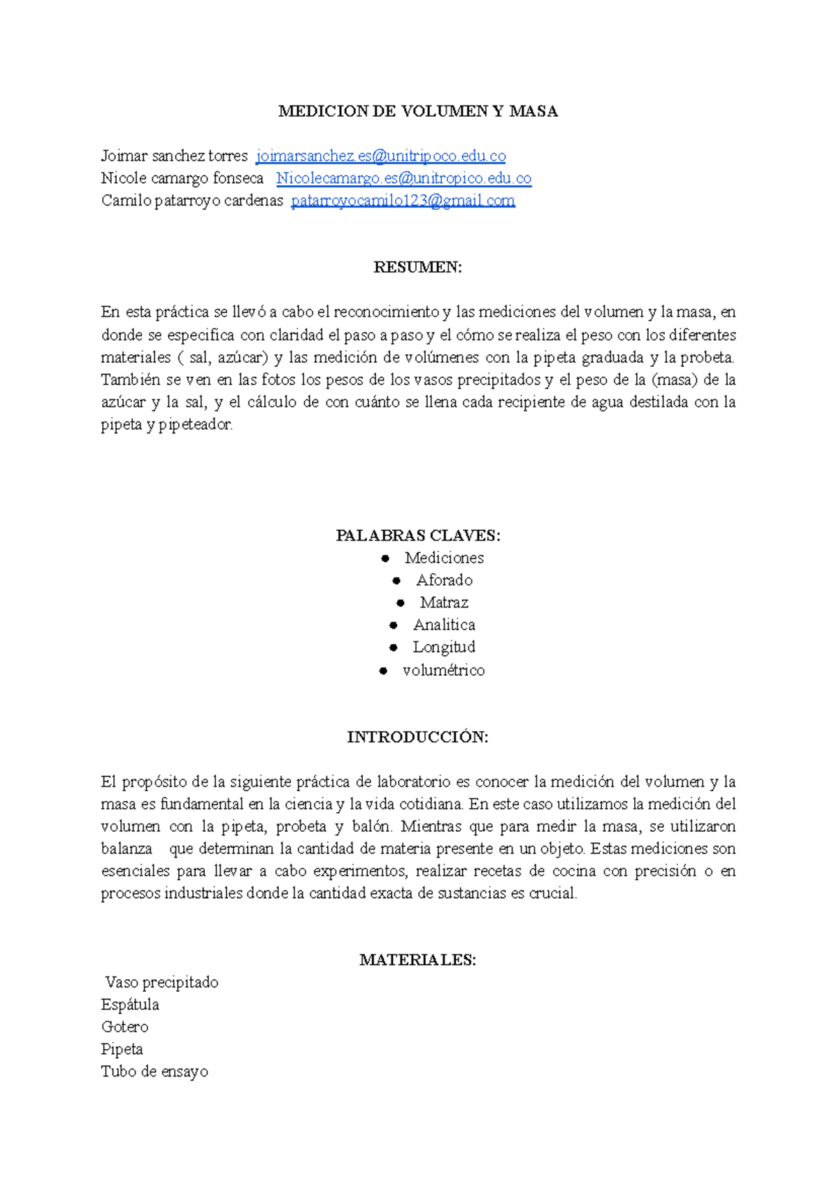 Medicion DE Volumen Y MASA - MEDICION DE VOLUMEN Y MASA Joimar sanchez ...
