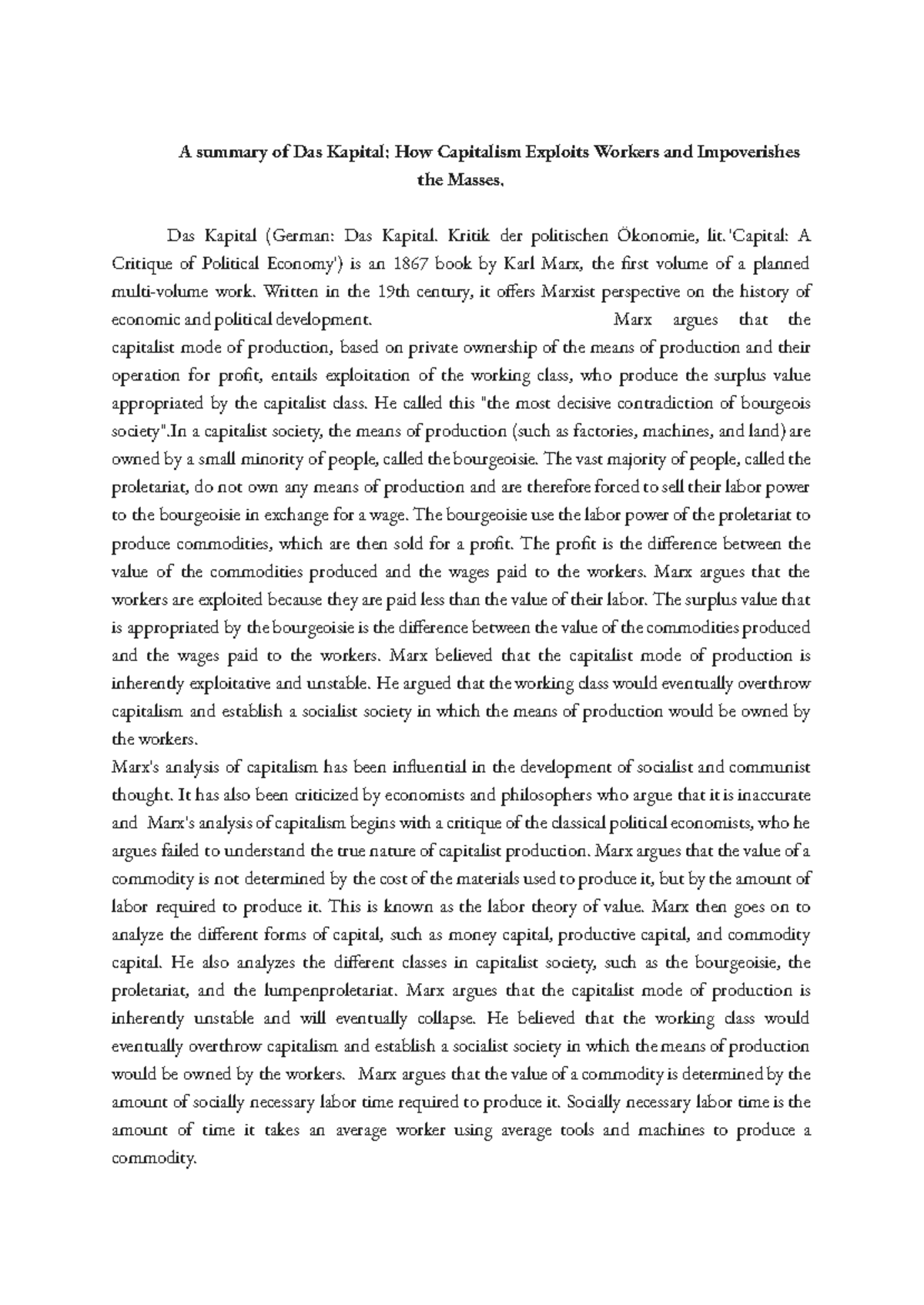 "Das Kapital Vol 1" summary and notes - A summary of Das Kapital: How ...
