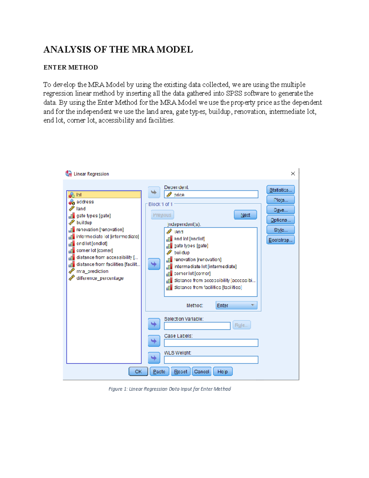 Analysis OF THE MRA Model - ANALYSIS OF THE MRA MODEL ENTER METHOD To ...