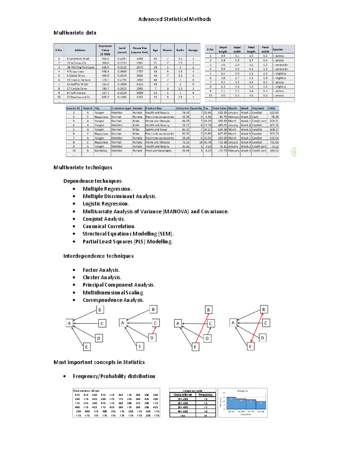 Mid sem Exam notes ASM - Advanced statistical methods - Advanced ...