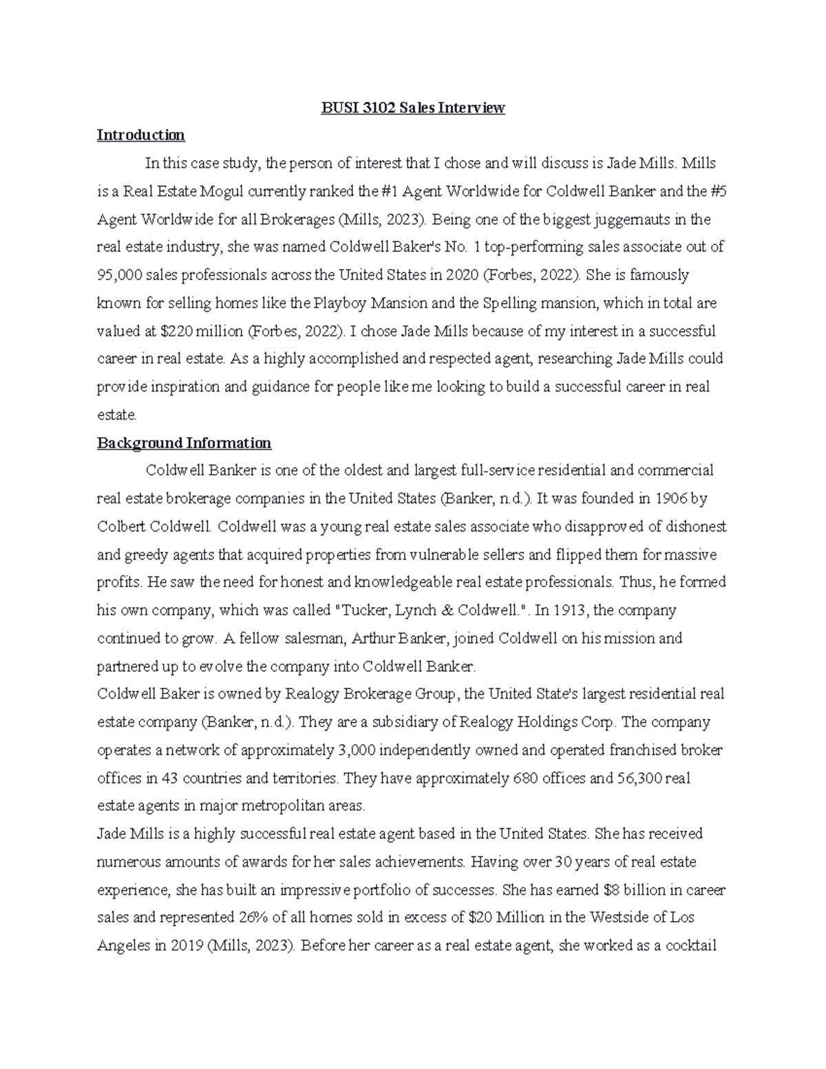 Sales Interview - goT A 70% on this - BUSI 3102 Sales Interview ...