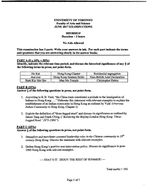 His385h-d16 - Exam - UNIVERSITY OF TORONTO Faculty of Arts and Science ...