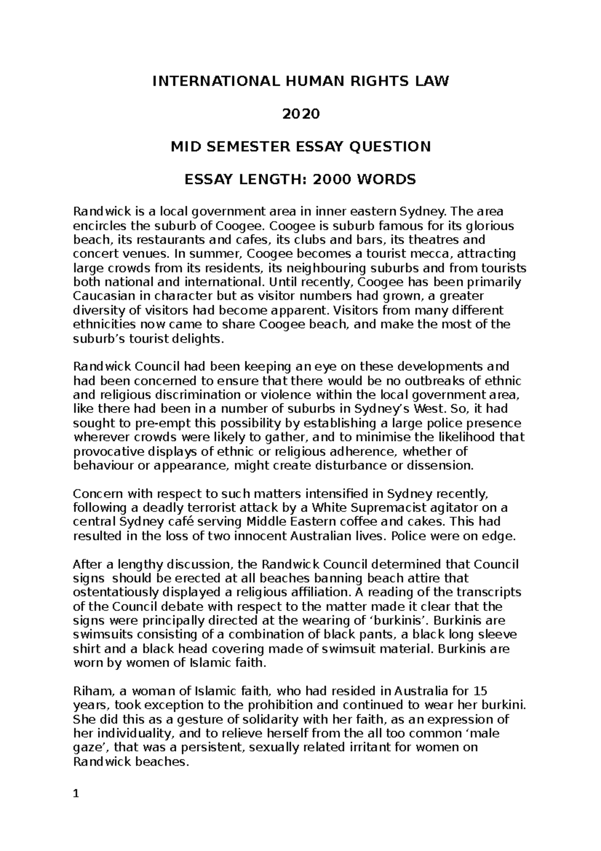 IHRL MID Semester Essay Question - INTERNATIONAL HUMAN RIGHTS LAW 2020 ...