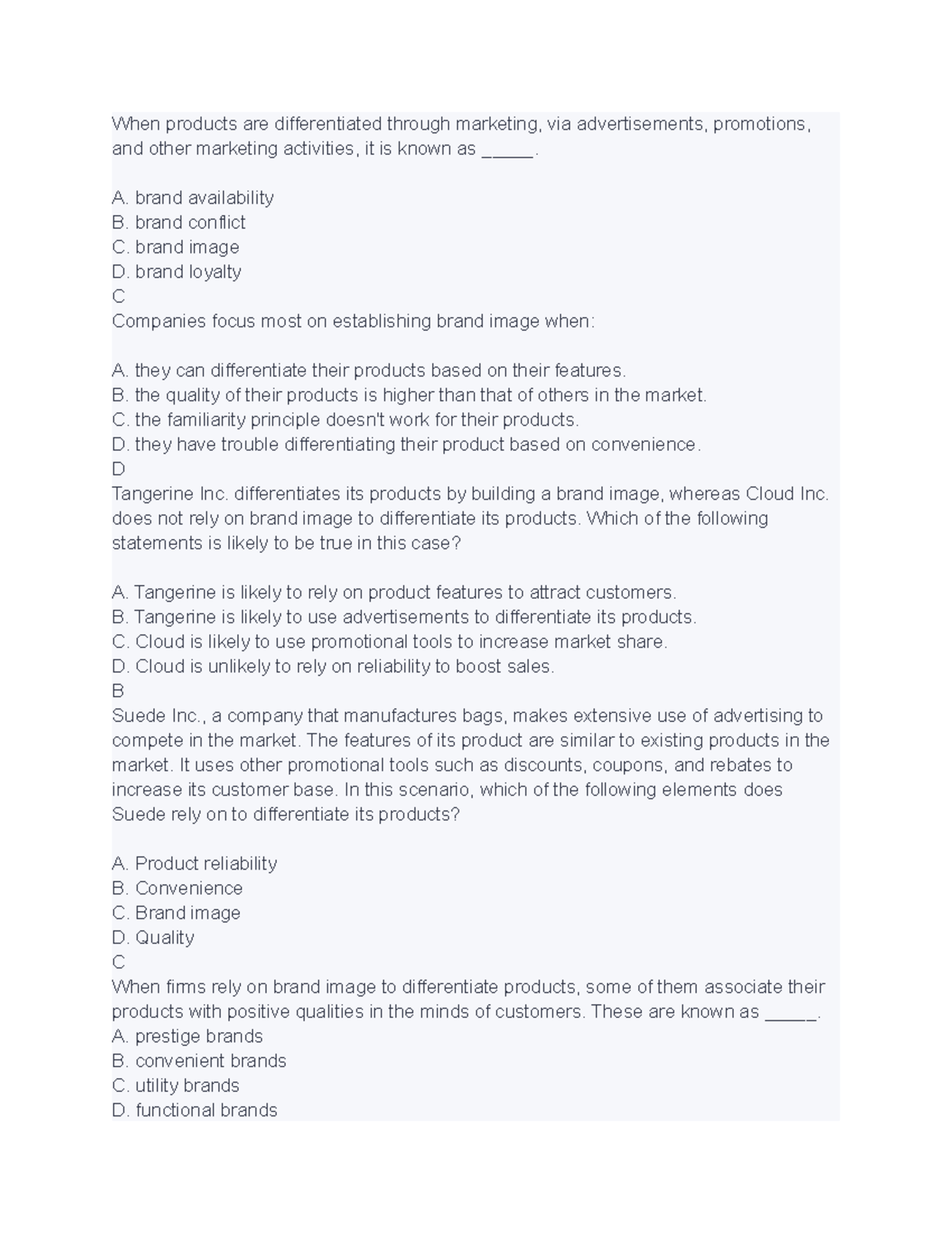 Practice questions for business finance class - When products are ...