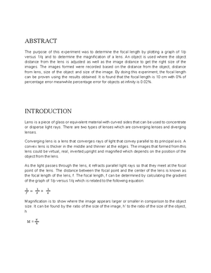 Lab report converging lens - Class Group: S Lab Group’s No: 2 CENTRE OF ...