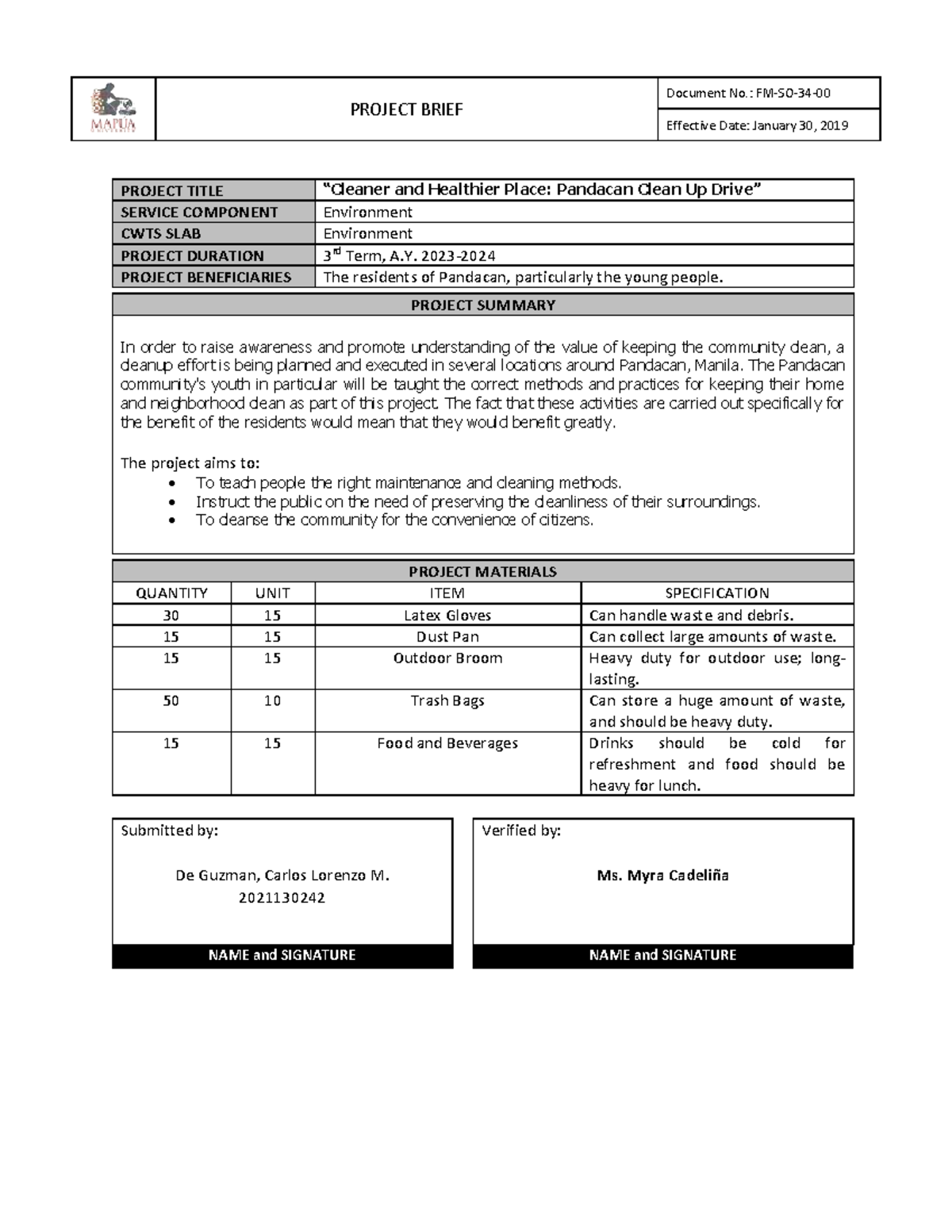 De Guzman B9 - Project Brief - PROJECT BRIEF Document No.: FM-SO- 34 ...