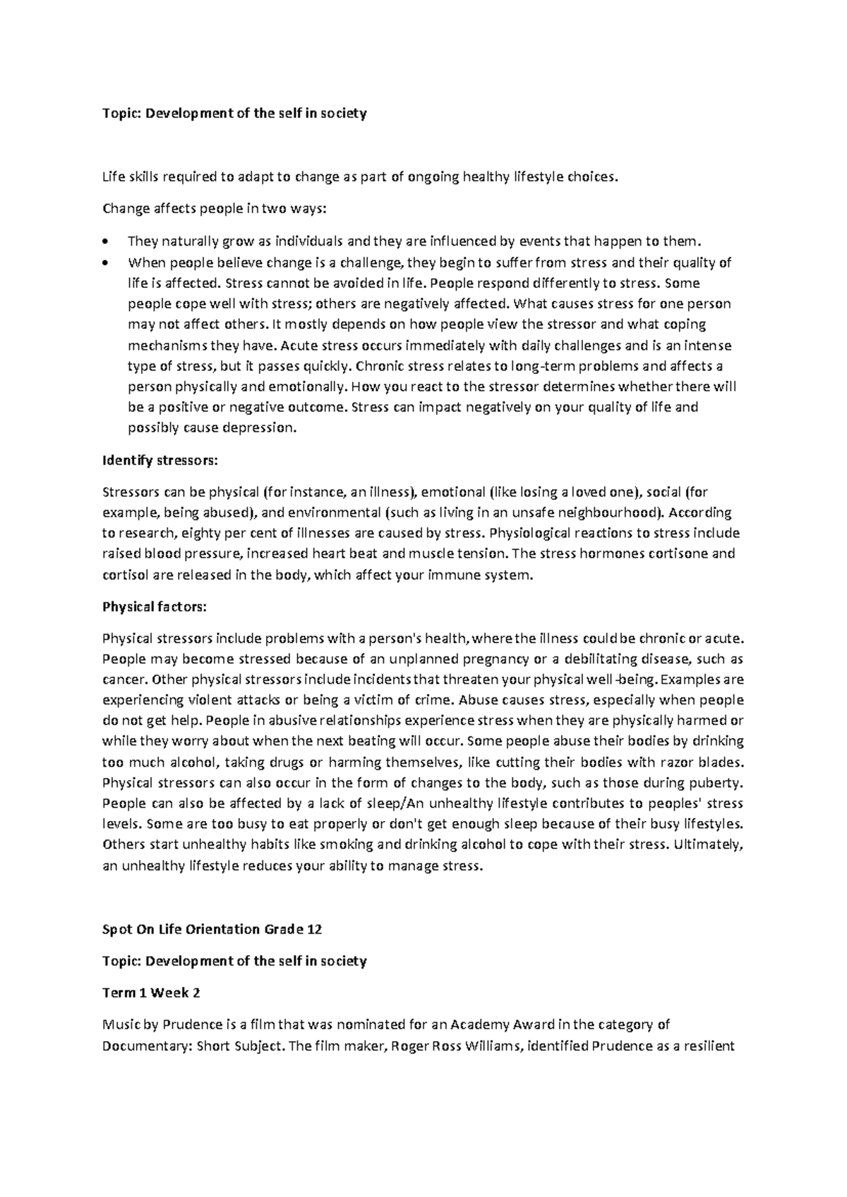 Notes on development of the self in society - Topic: Development of the ...