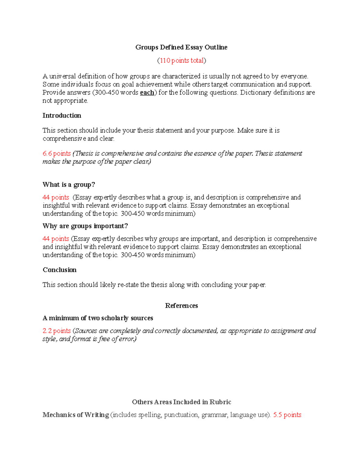 Groups Defined - n/a - Groups Defined Essay Outline (110 points total ...