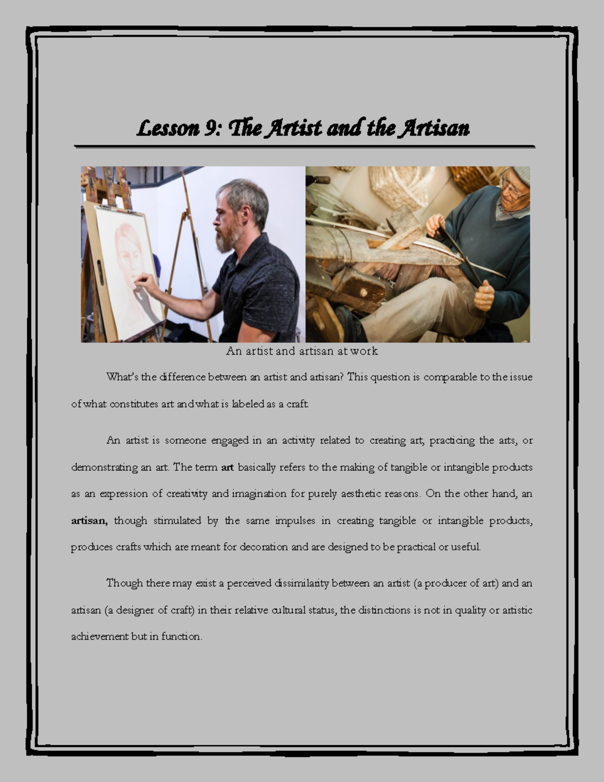Gamaba-Awardees - Lesson 9: The Artist and the Artisan An artist and ...