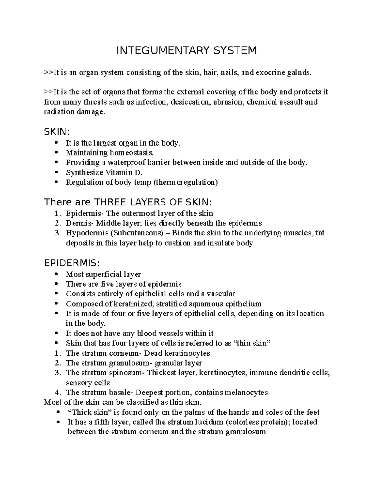 Integumentary System - Lecture - INTEGUMENTARY SYSTEM >>It is an organ ...
