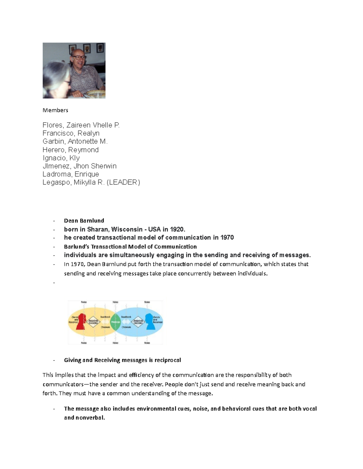 Barnlund - essay description - Members Flores, Zaireen Vhelle P ...