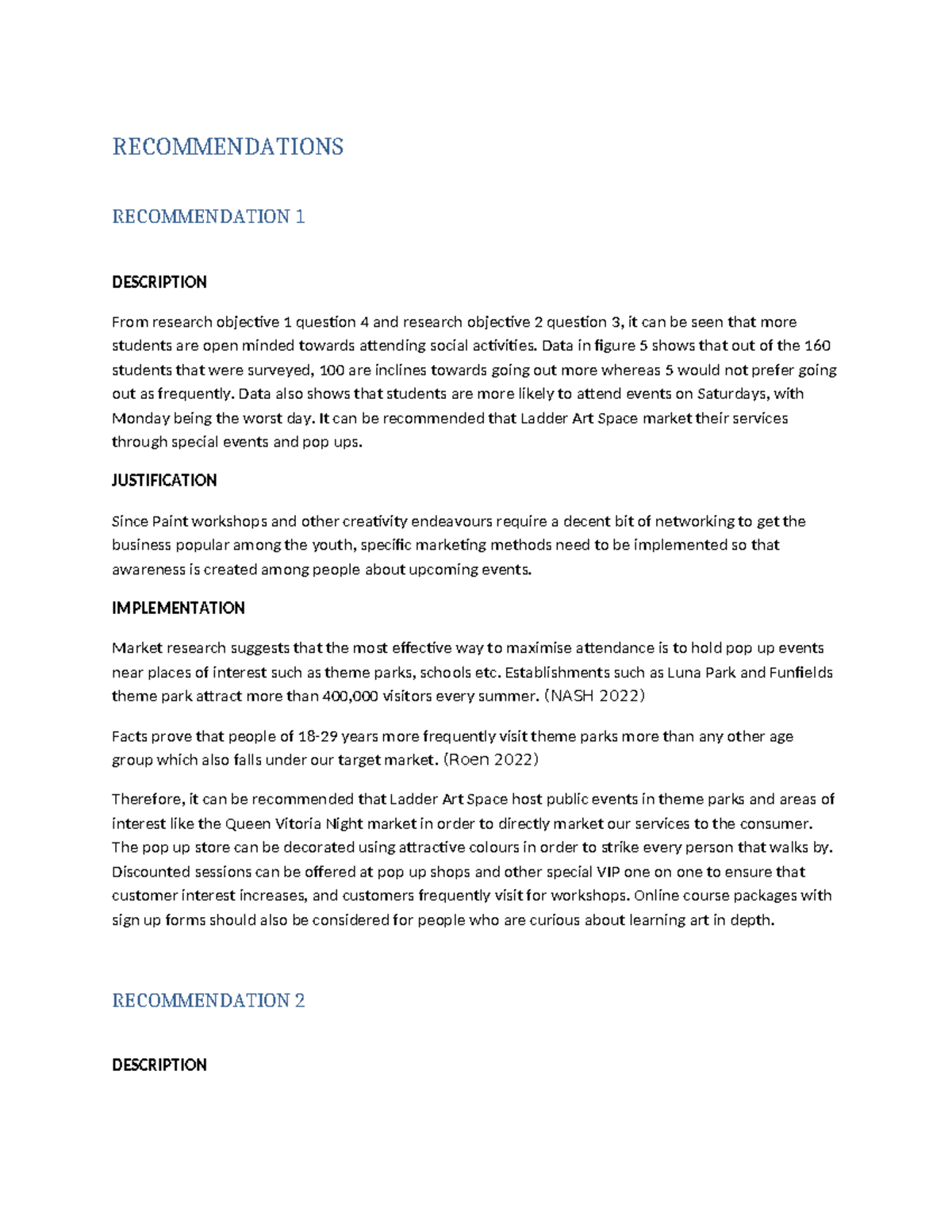 MKT2001 9 A3 Recommendations - RECOMMENDATIONS RECOMMENDATION 1 ...