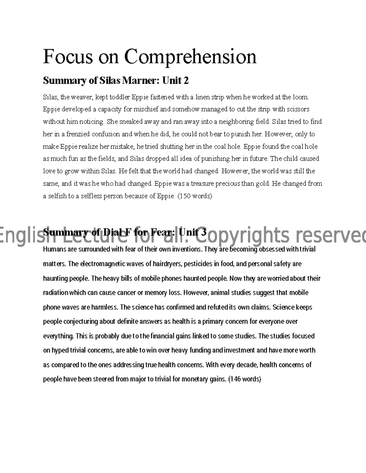 FOC 2-5 Summary - summarize of focus on comprehension semester 1 ...