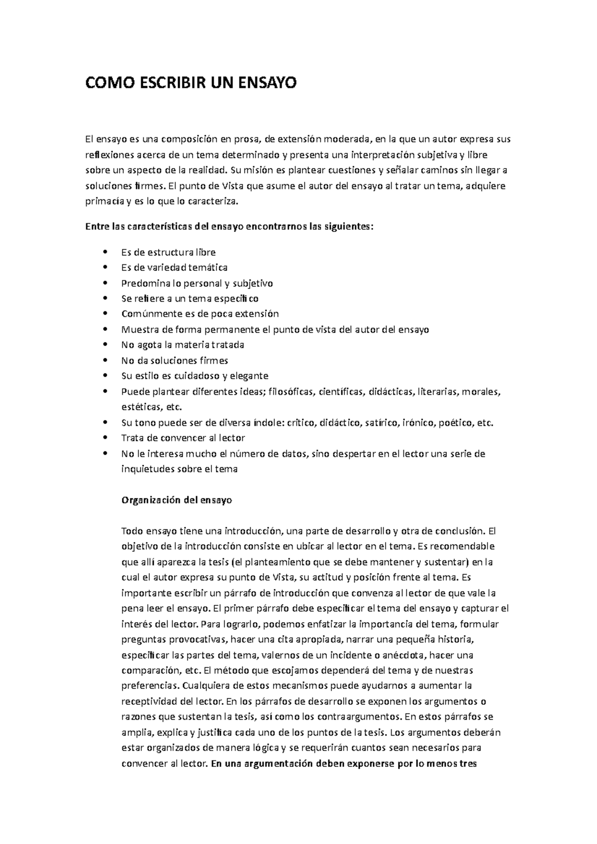 COMO Escribir UN Ensayo - COMO ESCRIBIR UN ENSAYO El ensayo es una ...