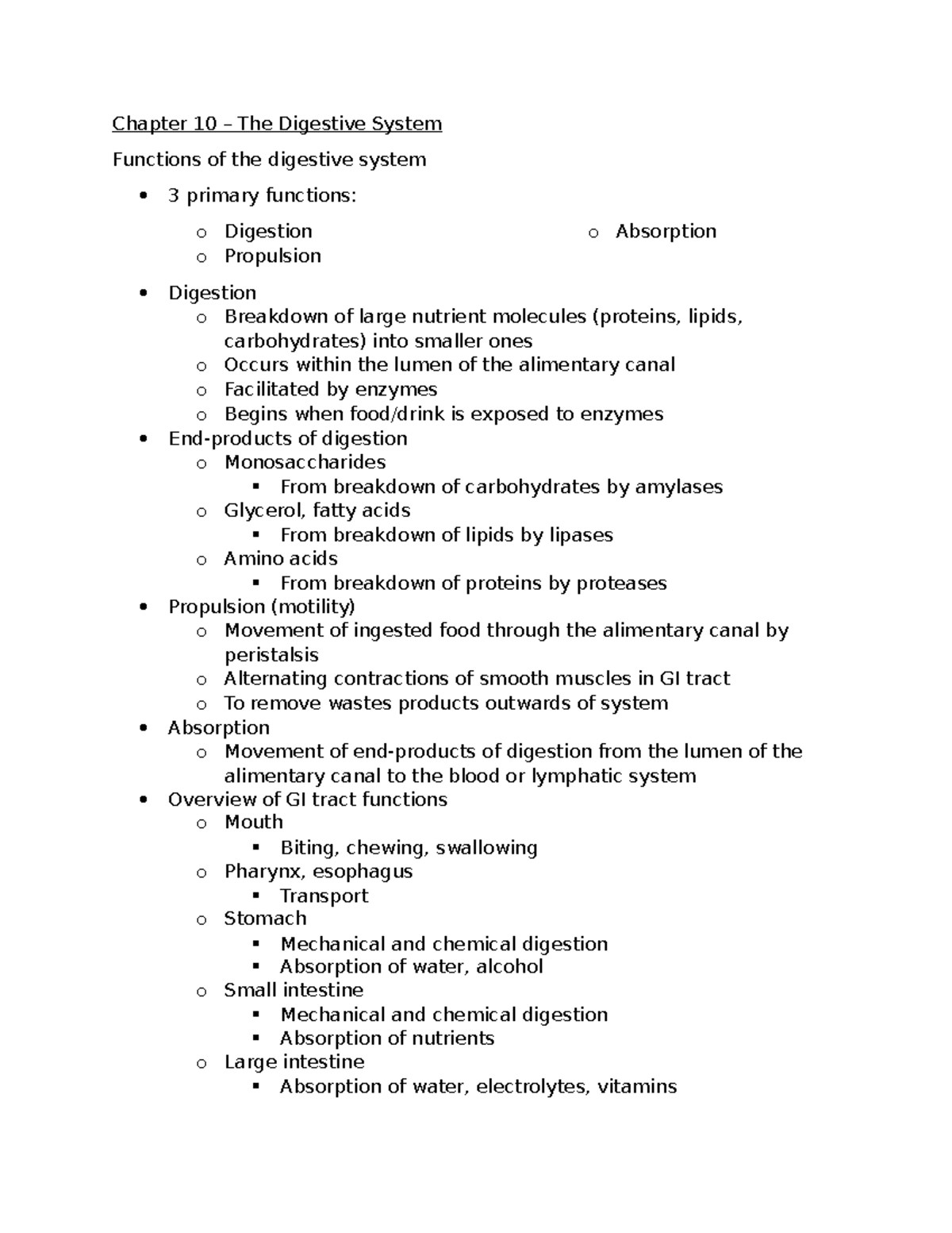 Chapter 10 - Chap 10 - Chapter 10 – The Digestive System Functions of ...