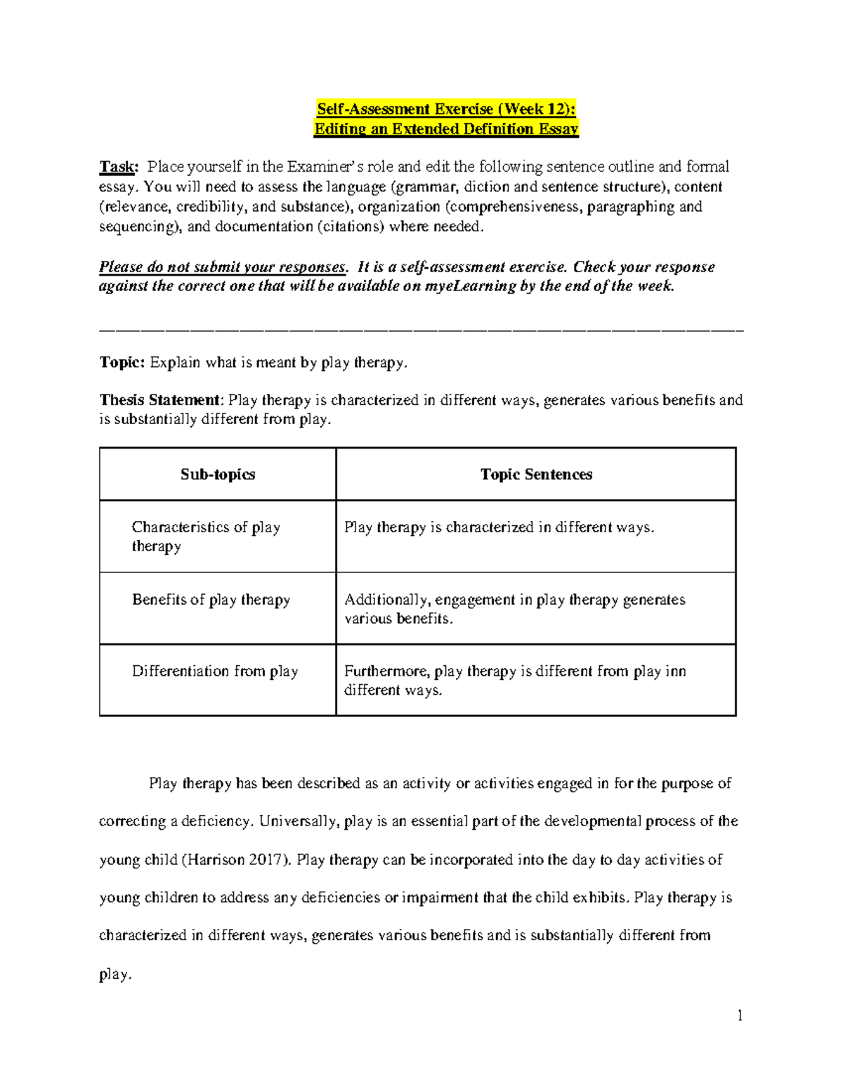Self-Assessment Exercise (Week 12) - Editing an Extended Definition ...