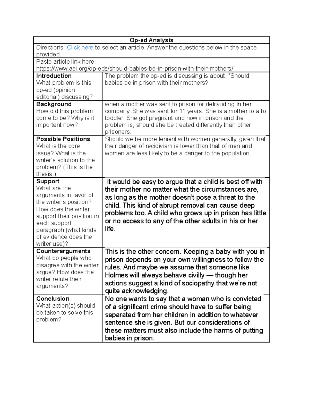 Op-ed Analysis - Copy - class was easy - Op-ed Analysis Directions ...