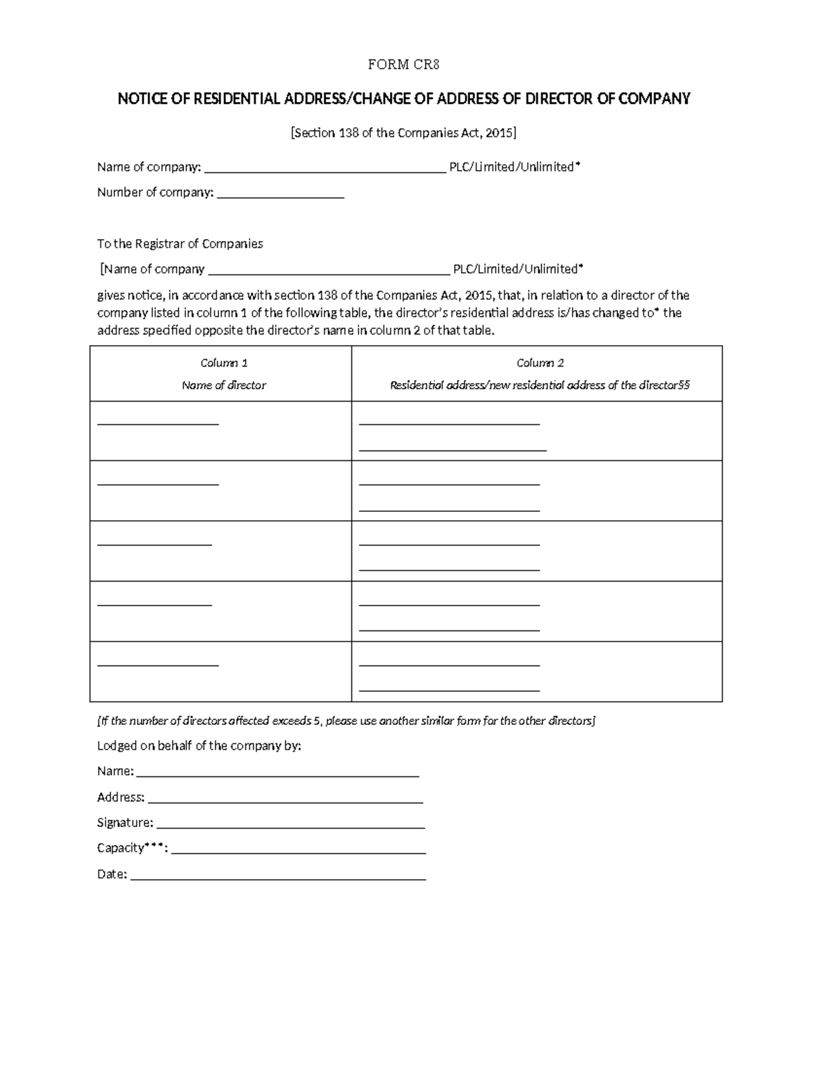 CR8 form - i need the information t assist me in my studies - FORM CR ...