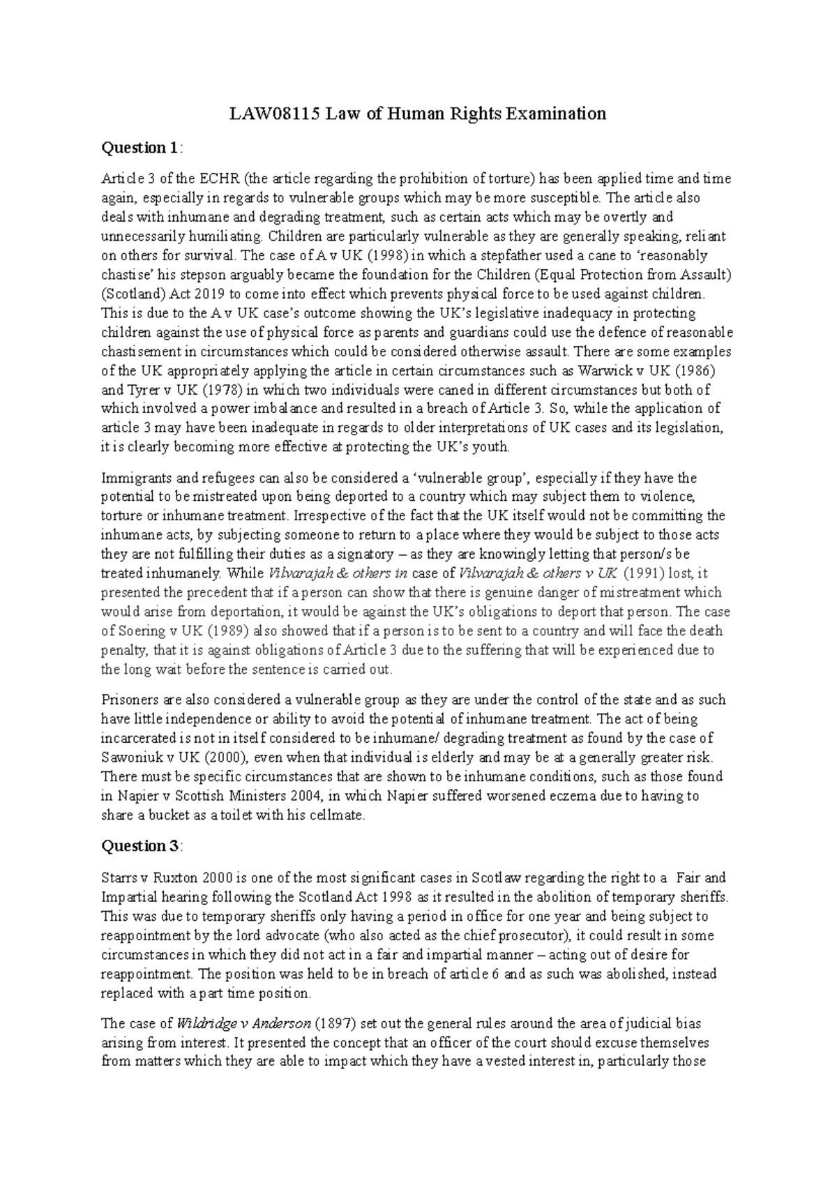 LAW08115 - End of Semester Exam - LAW08115 Law of Human Rights ...