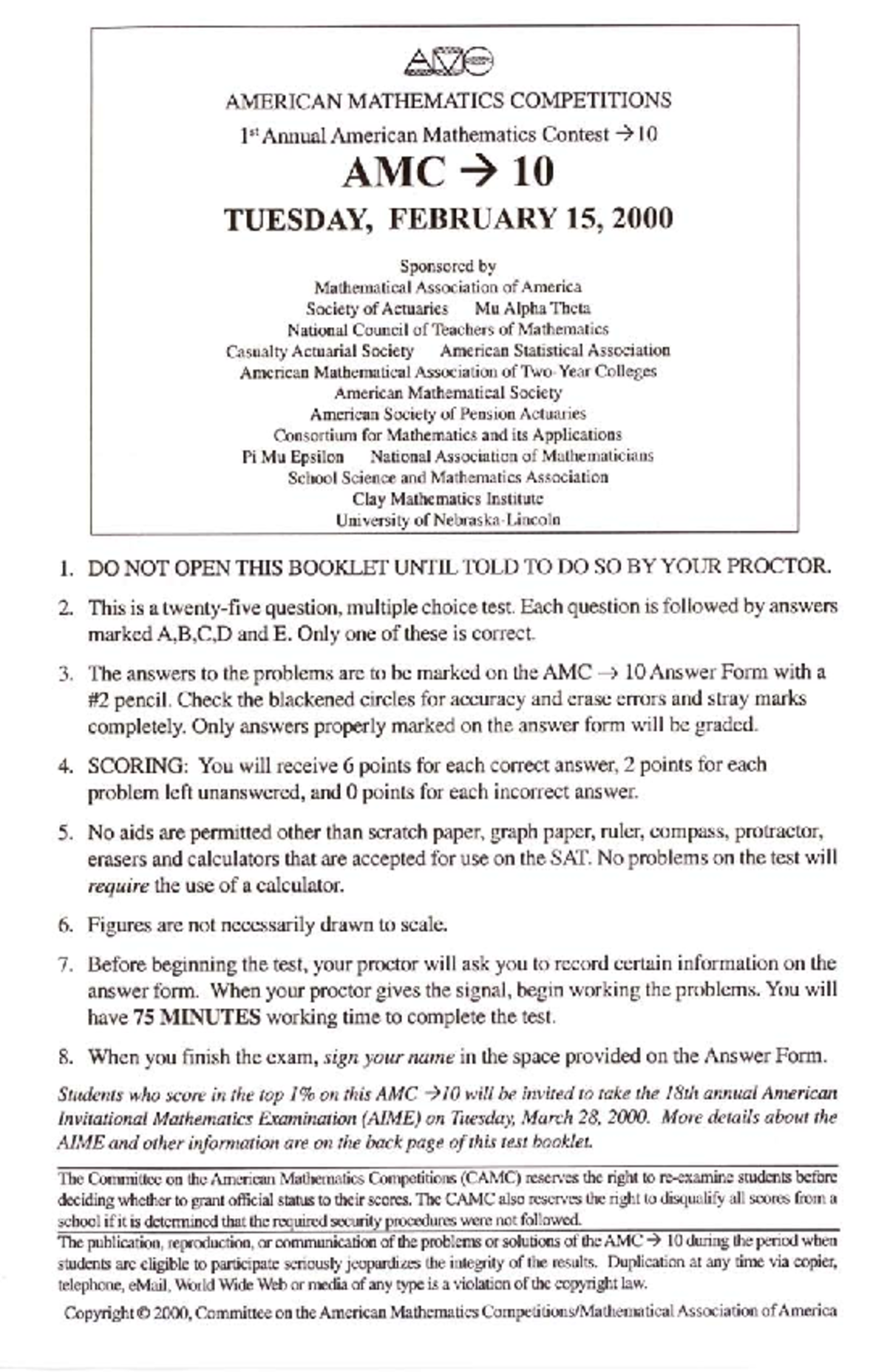 2000 AMC10 - AMC 10 - First AMC 10 2000 2 In the year 2001, the United ...