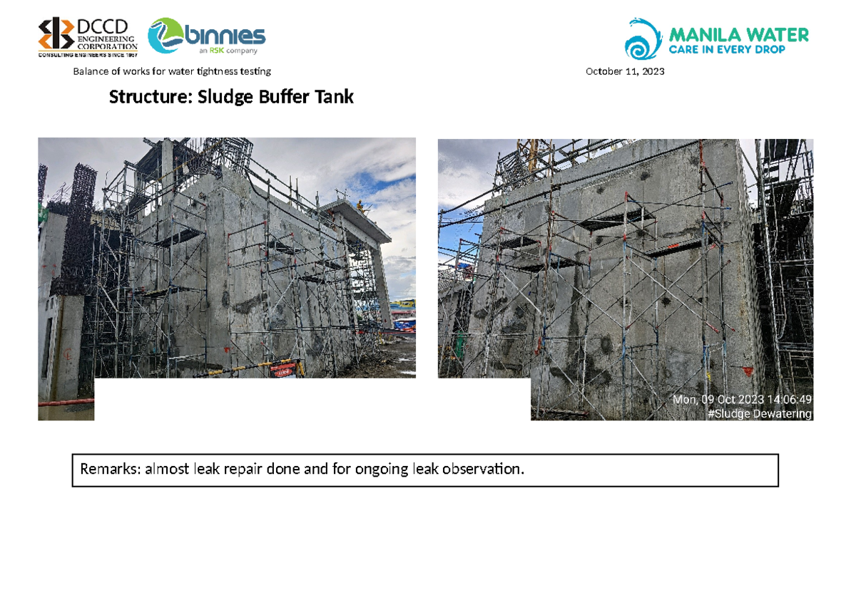 BW - analyas - Structure: Sludge Buffer Tank Remarks: almost leak ...