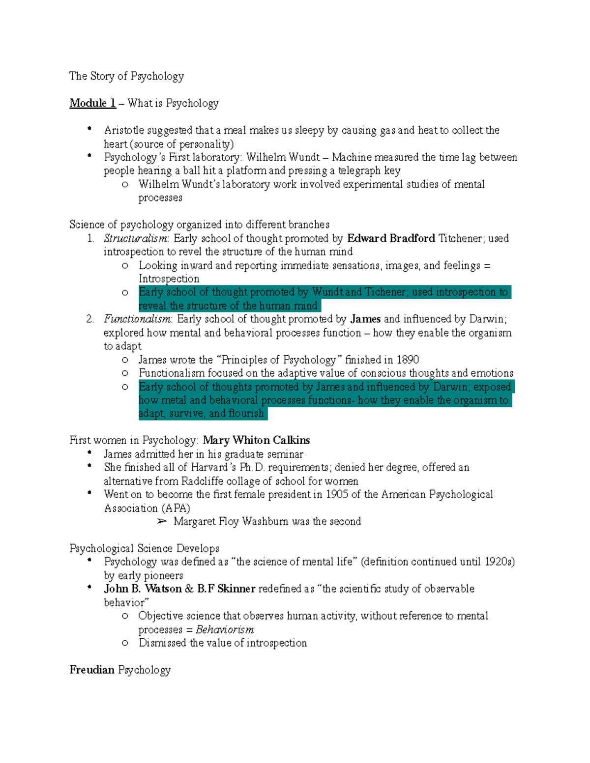Psych 1010 - Module 1 notes - The Story of Psychology Module 1 – What ...