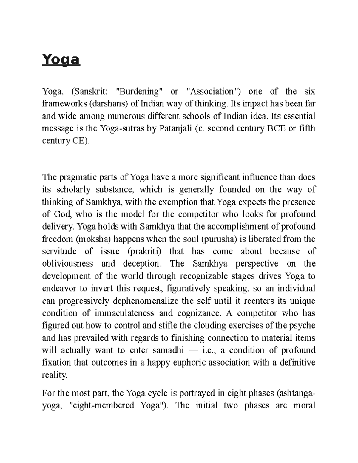 Yoga - Yoga - Yoga Yoga, (Sanskrit: "Burdening" or "Association") one ...