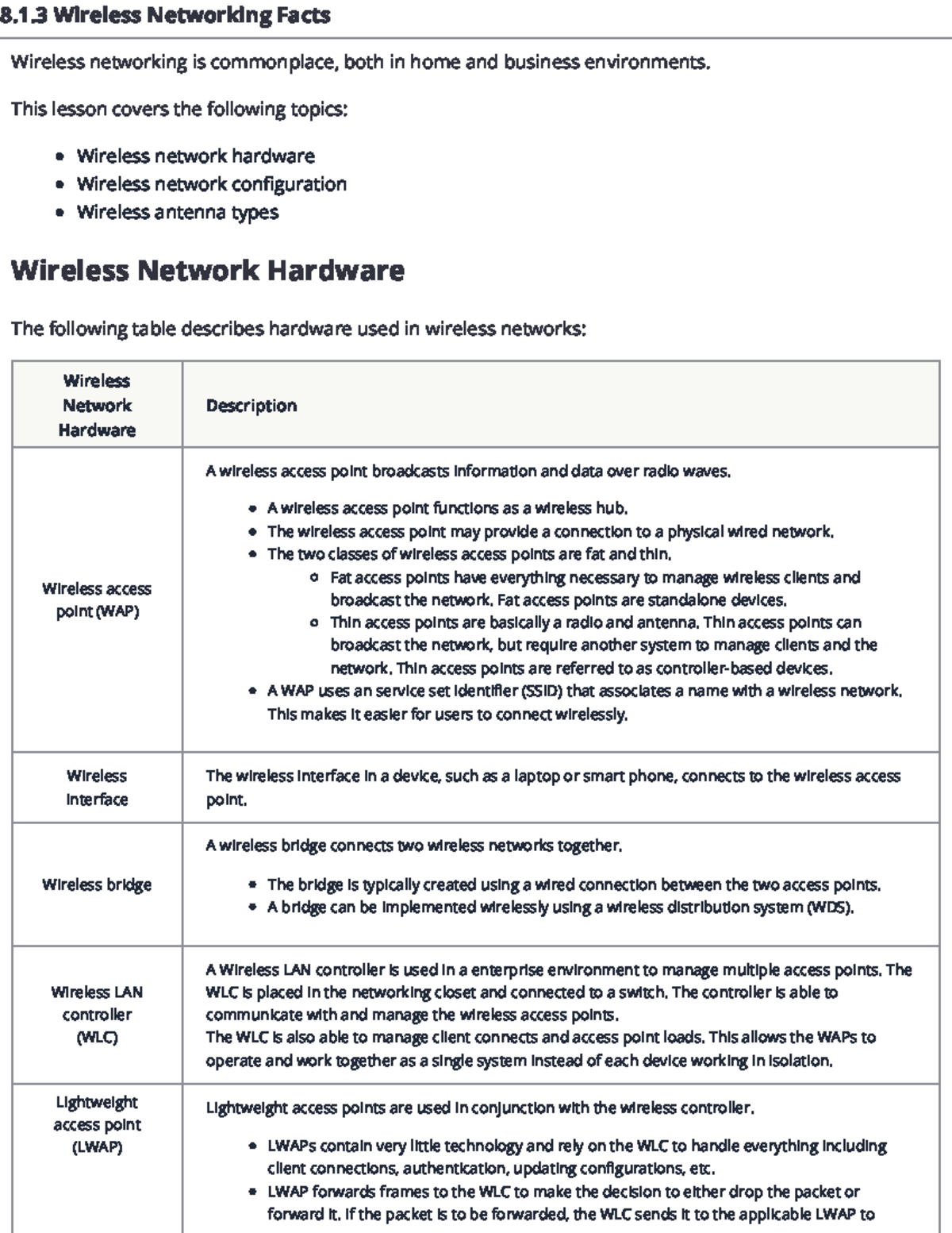 8.1.3 Wireless Networking Facts - - Studocu