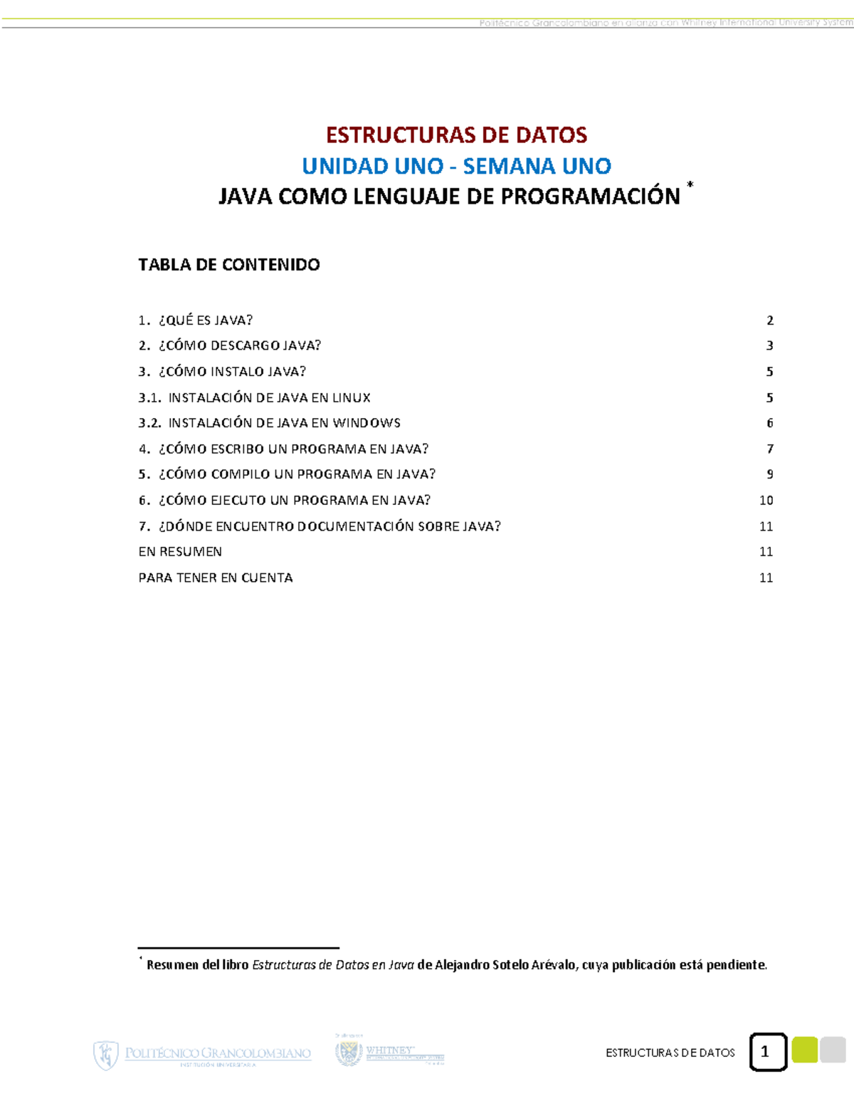 Lectura 1-1 - Java como lenguaje de programación - 1 ESTRUCTURAS DE ...