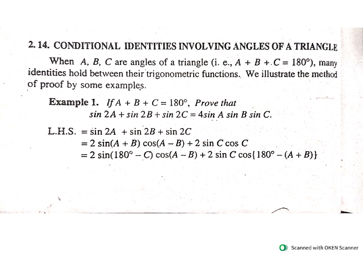 Conditional identities involving angles of triangle - B.A Economics ...