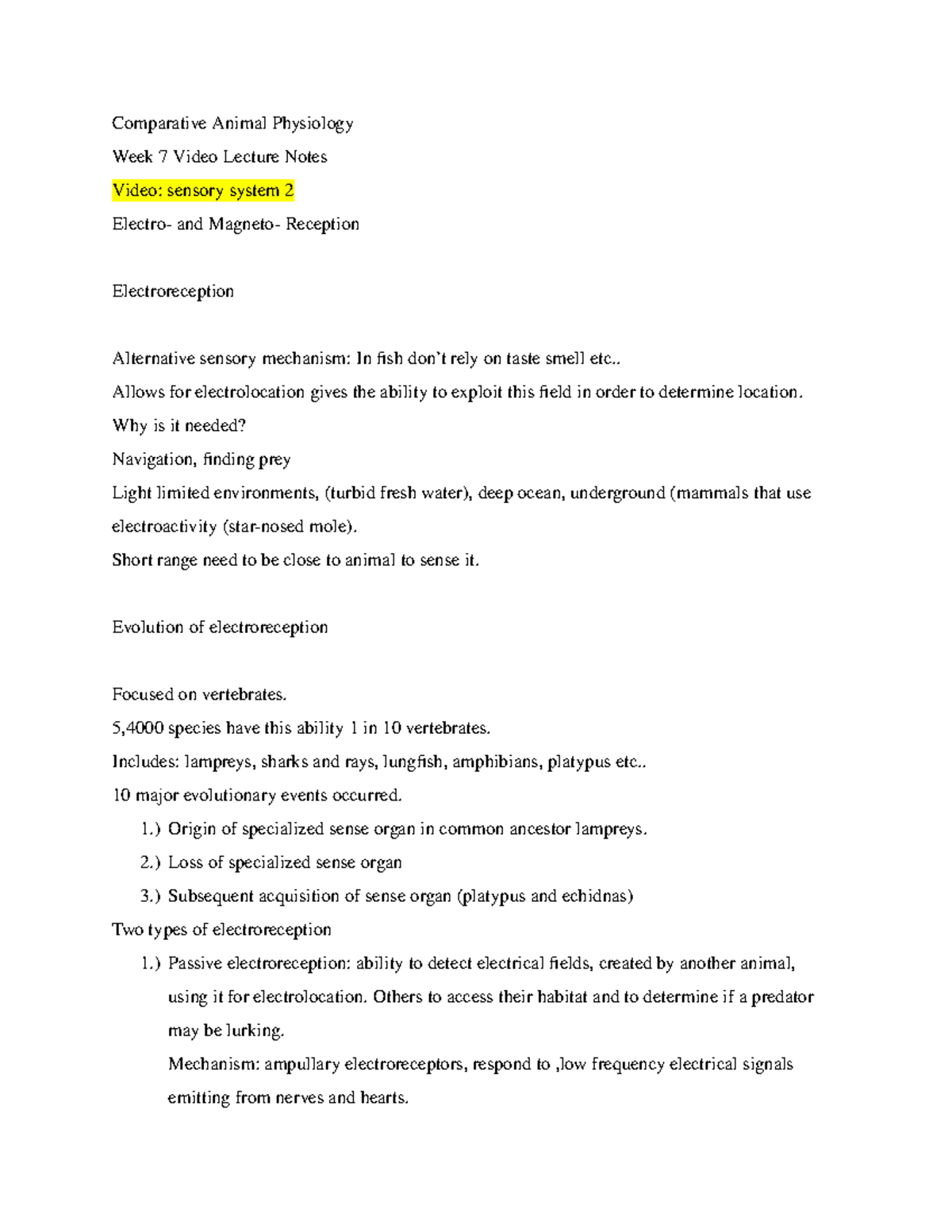 Comparative Animal Physiology 2 - Comparative Animal Physiology Week 7 ...