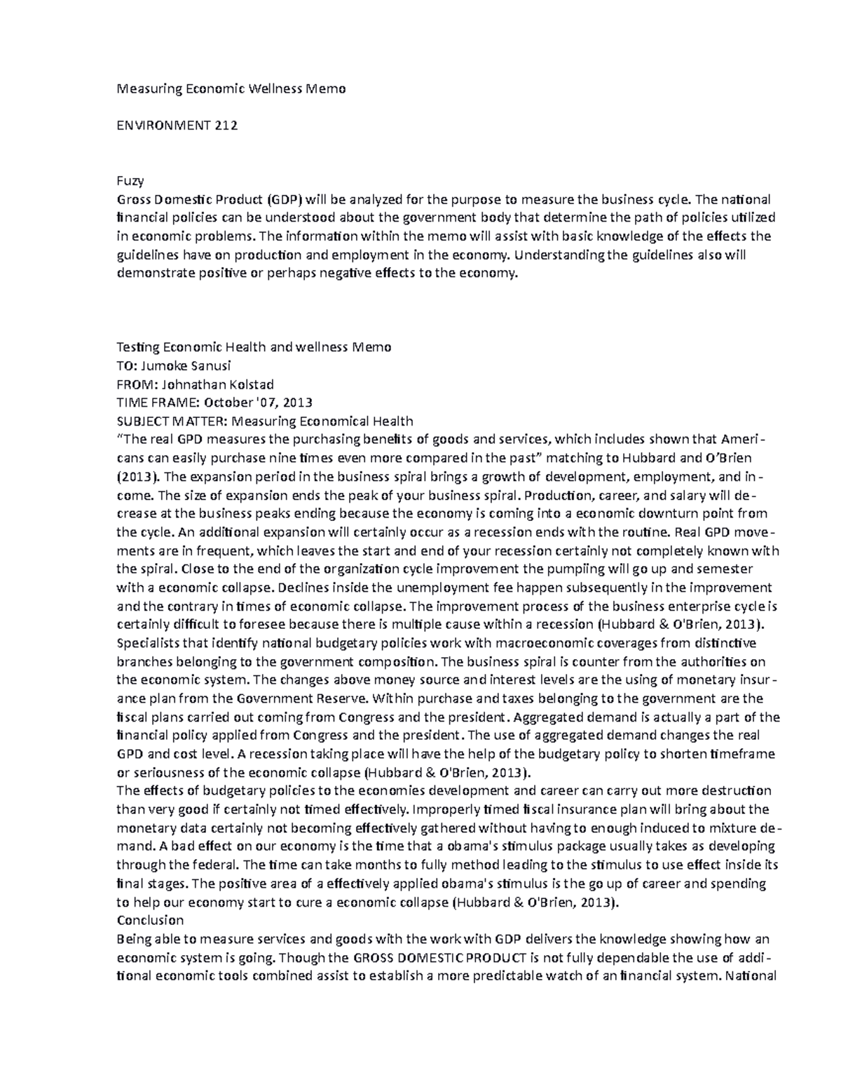 ECO 212 Week 4 Measuring Economic Health Memo1 - Measuring Economic ...