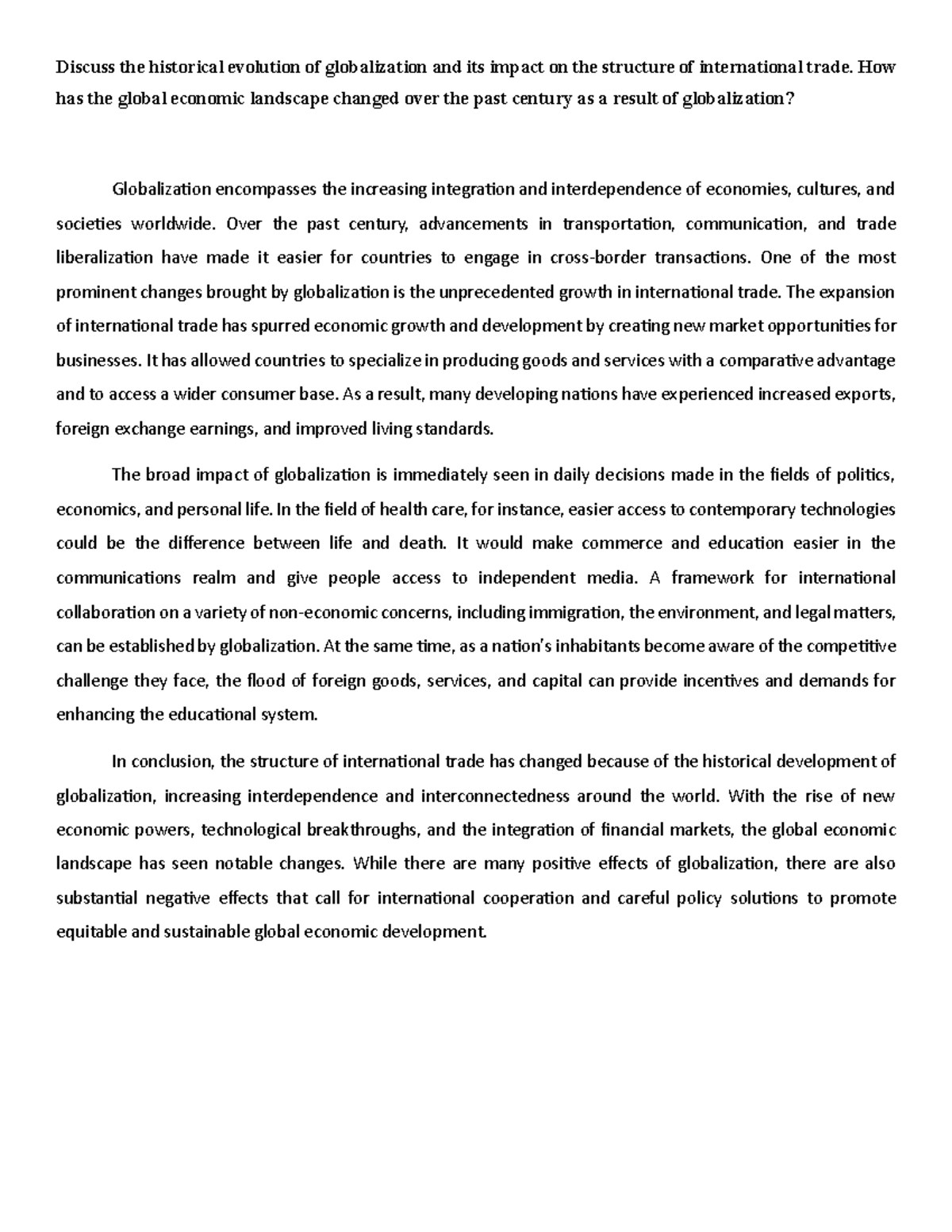 Assessment for the structure of Globalization - Discuss the historical ...