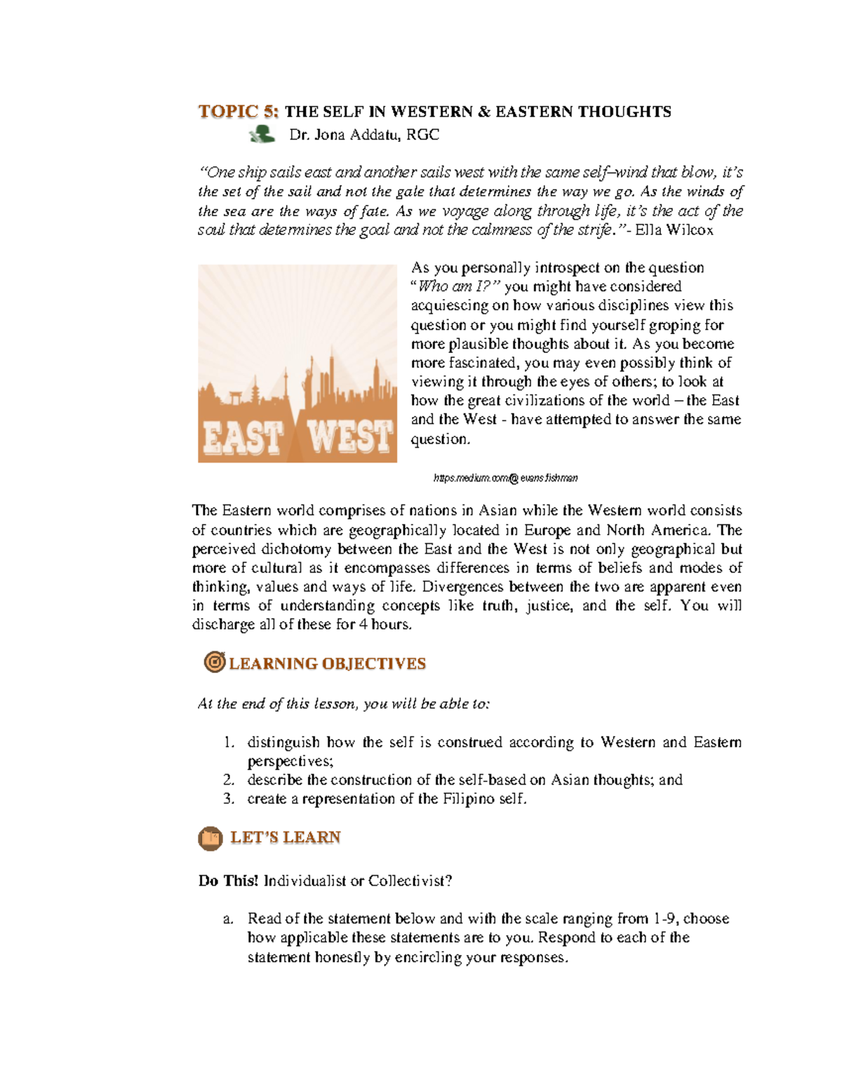 Topic 5 The Self in Western Eastern Thoughts - https.medium/@evans ...