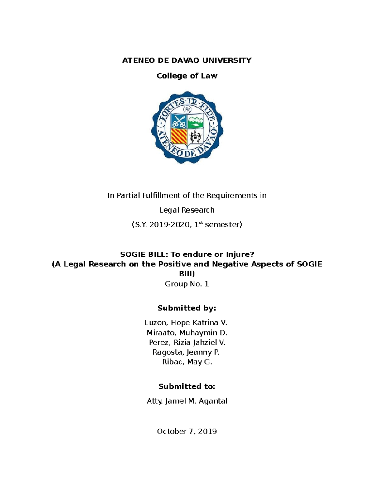 Legal-Research- Sogie-BILL-final - ATENEO DE DAVAO UNIVERSITY College ...