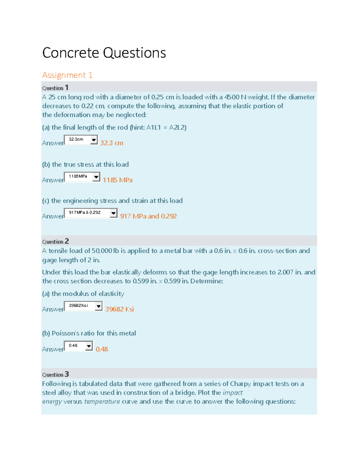 Concrete Questions - Concrete Questions Assignment 1 Question 1 A 25 cm ...