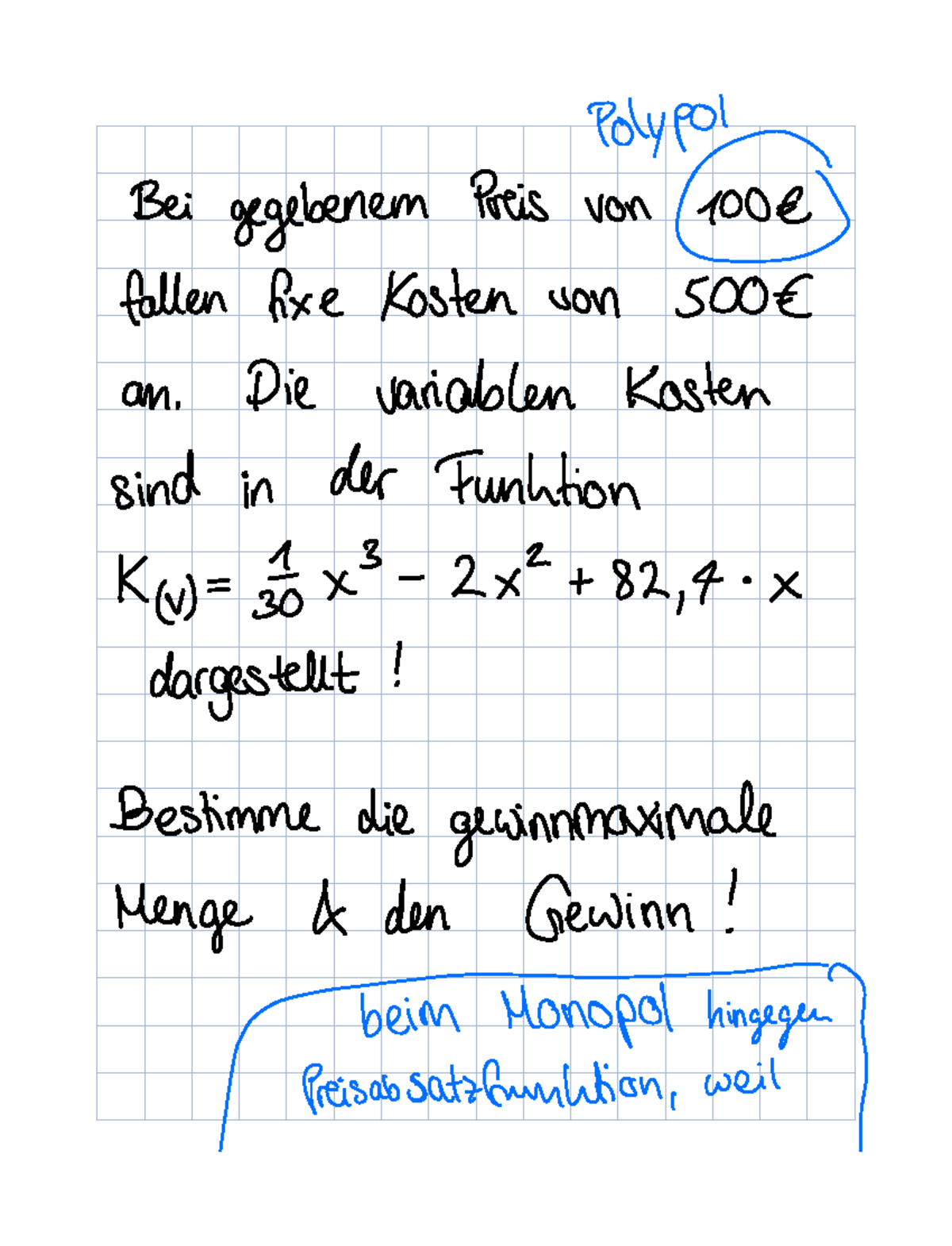 Gewinnmaximum im Polypol Übung - Polypol Bei gegebenem Preis von 1 ...