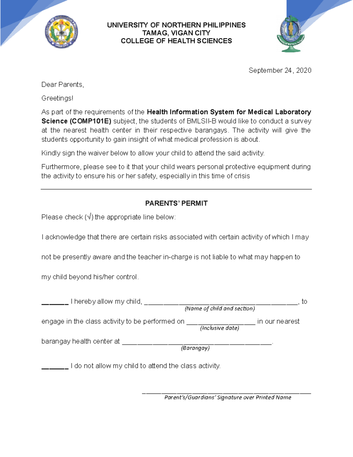 Parents- Permit ON History Philippine System Organization - HIST3611 ...