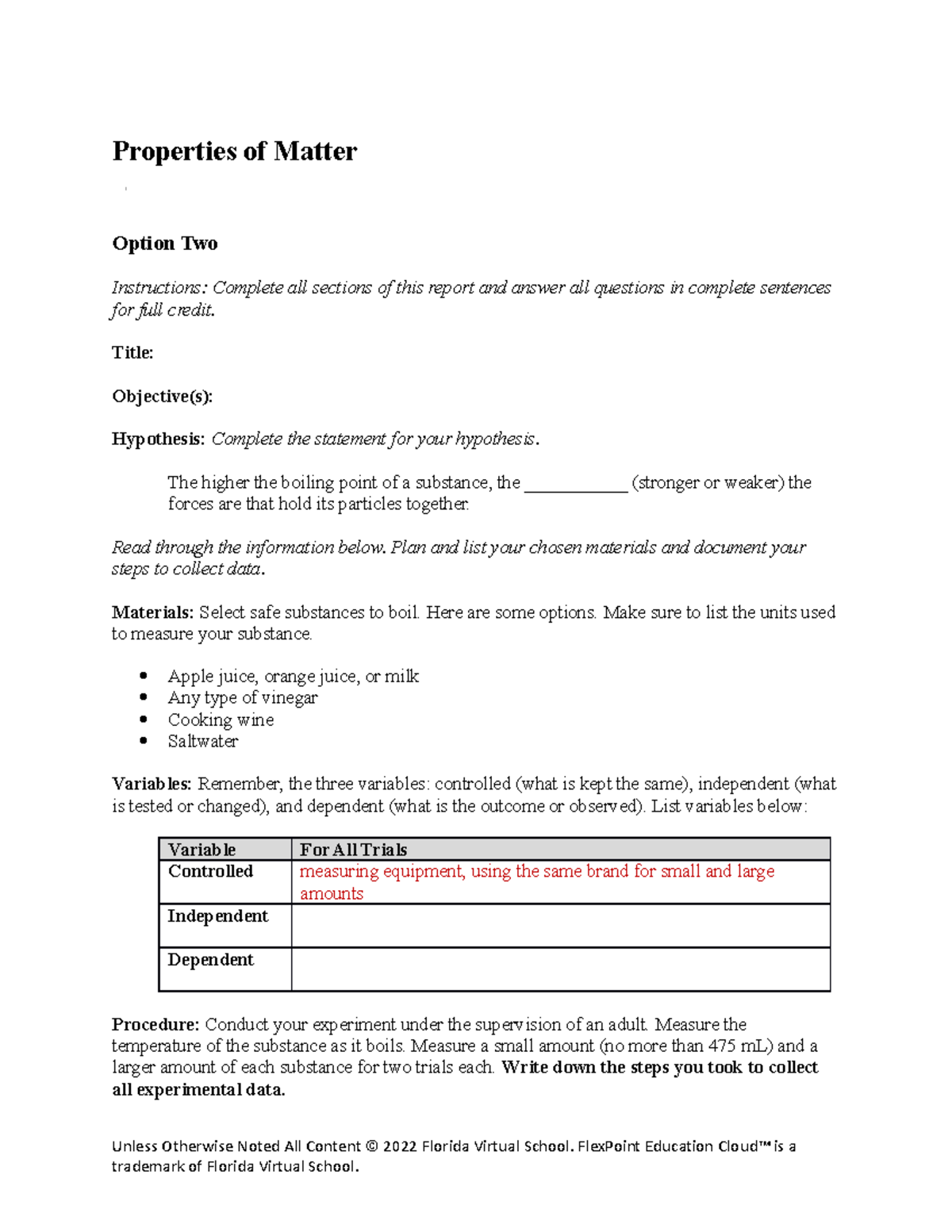 Properties matter option two report - Properties of Matter Option Two ...