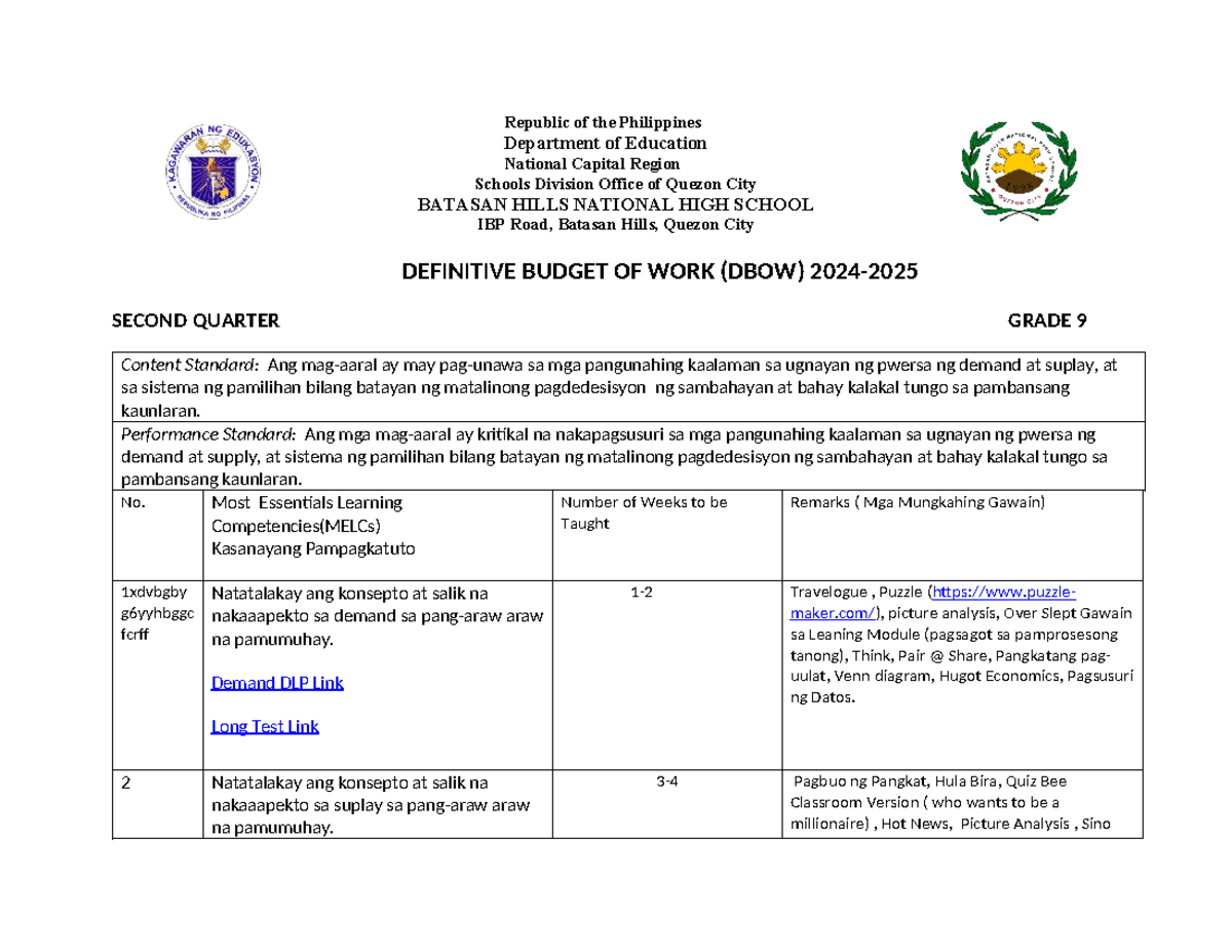 AP9-2nd-DBOW-2023-2024 - Republic of the Philippines Department of ...
