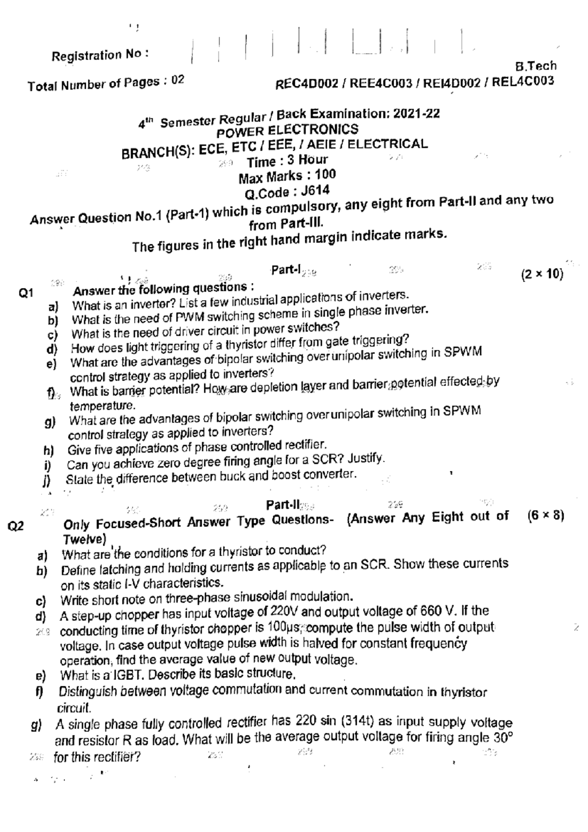 Btech ece etc eee aeie elect 4 sem power electronics rec4d002 2022 ...