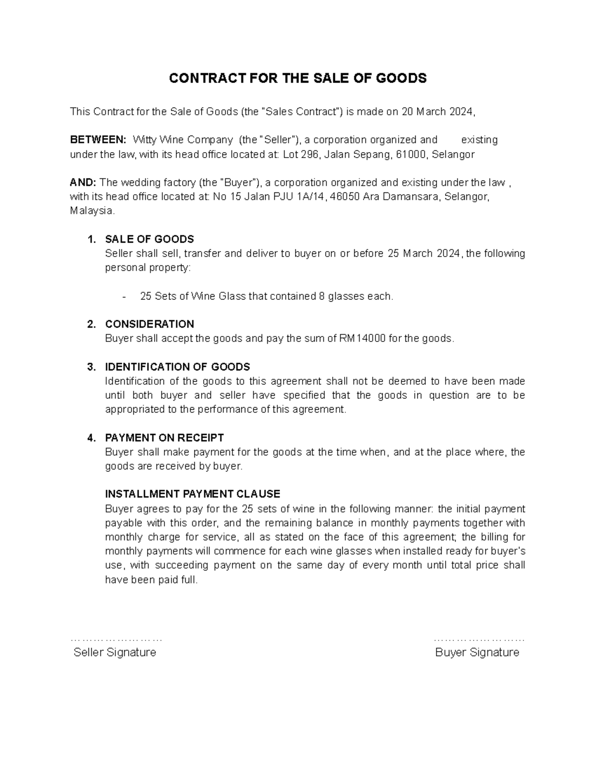 Untitled document - CONTRACT FOR THE SALE OF GOODS This Contract for ...