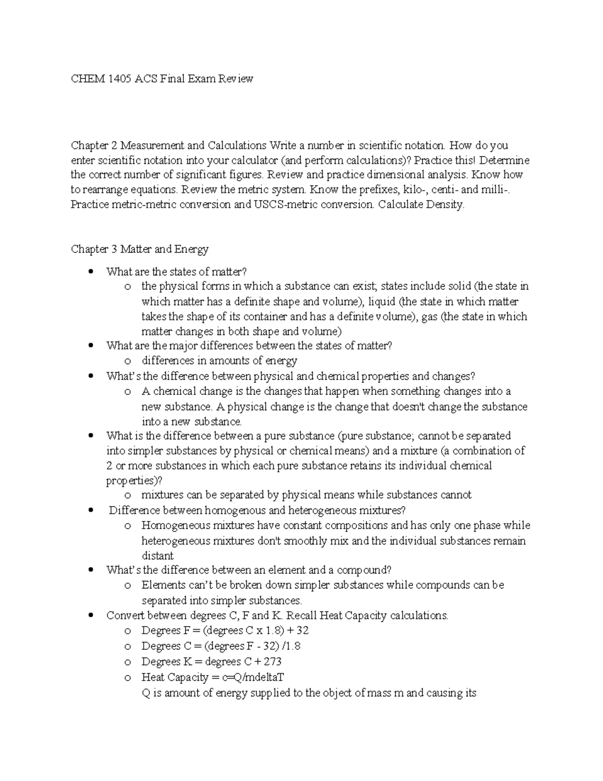 CHEM 1405 ACS Final Exam Review - CHEM 1405 ACS Final Exam Review ...